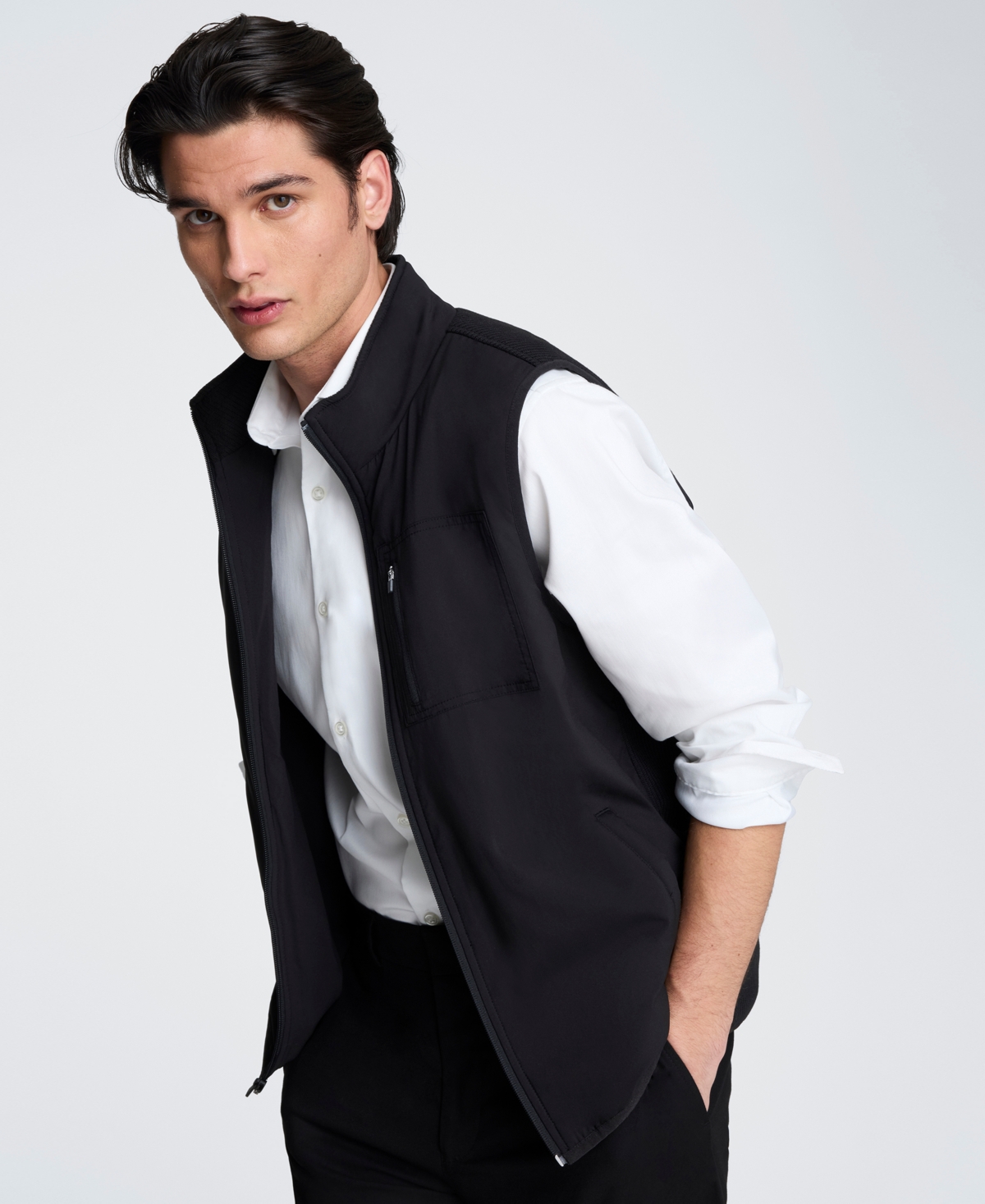 Click here for Kenneth Cole Mens Mixed Media Vest - Black prices