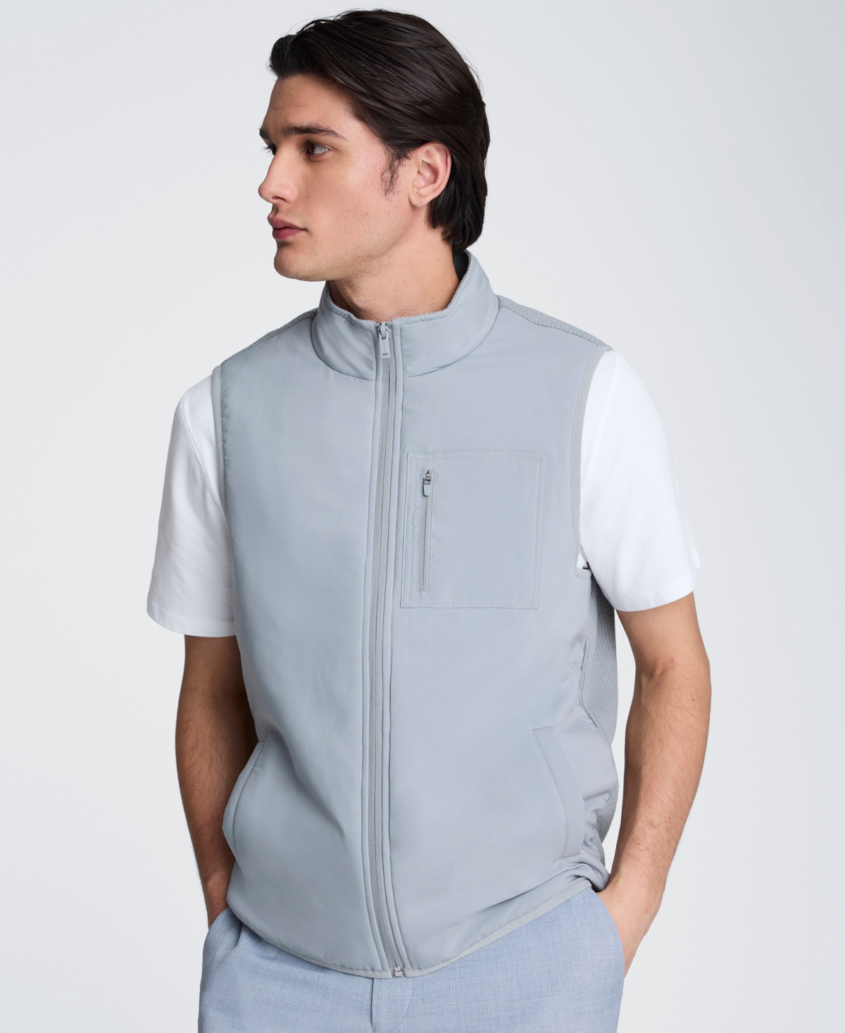 Click here for Kenneth Cole Mens Mixed Media Vest - Gray prices