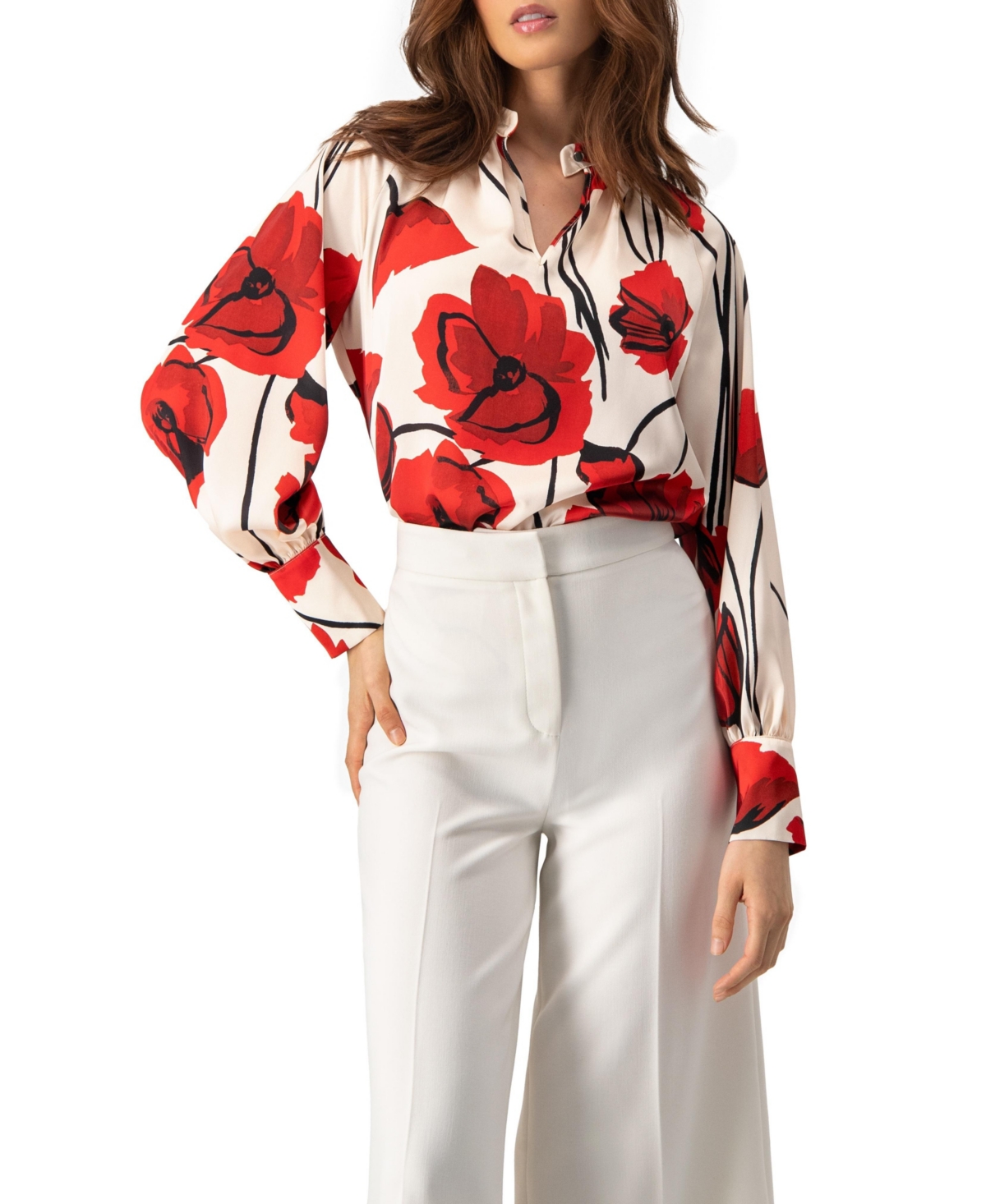 Click here for Ivonne Womens Floral Print Statement Blouse - Beig... prices