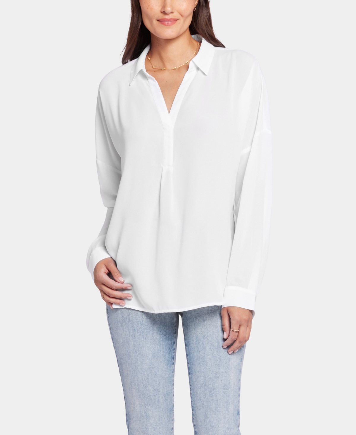 Click here for Nydj Womens Long Sleeve Becky Top - Optic White prices