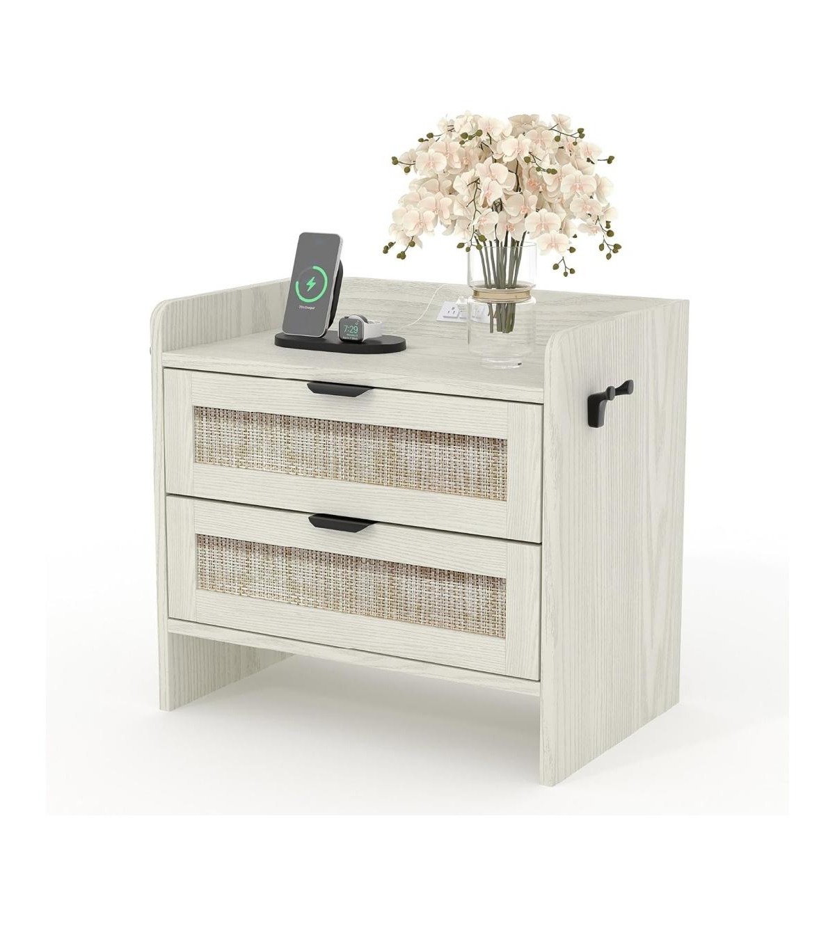Click here for gaomon 1PC White Rattan Nightstand  2-Drawer Bedsi... prices