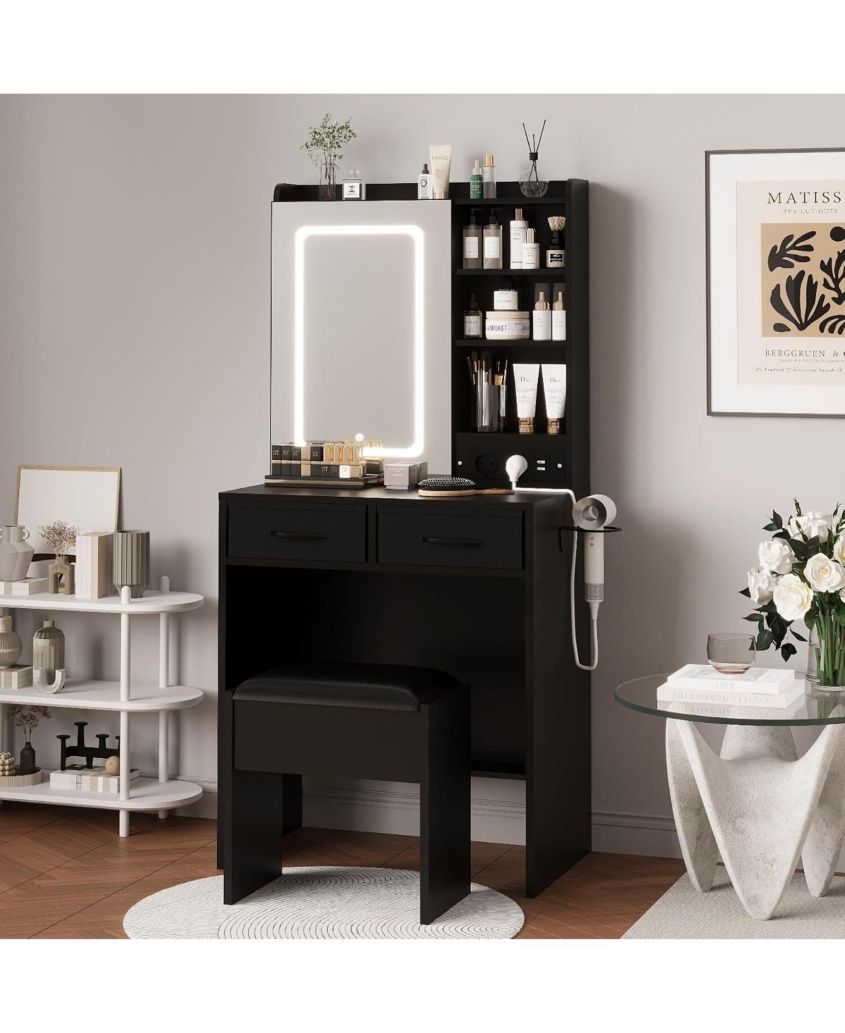 Click here for Gaomon Black 2-Drawer Vanity Desk Set  Lighted Mak... prices