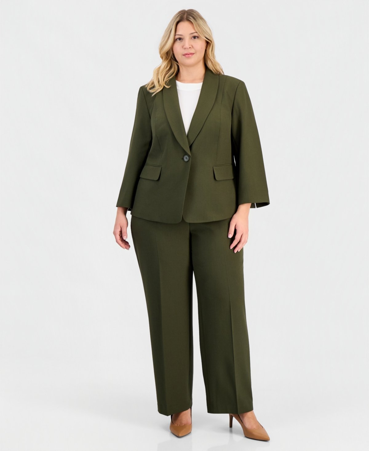 Click here for Le Suit Plus Size One-Button 3/4-Sleeve 2 Piece Pa... prices
