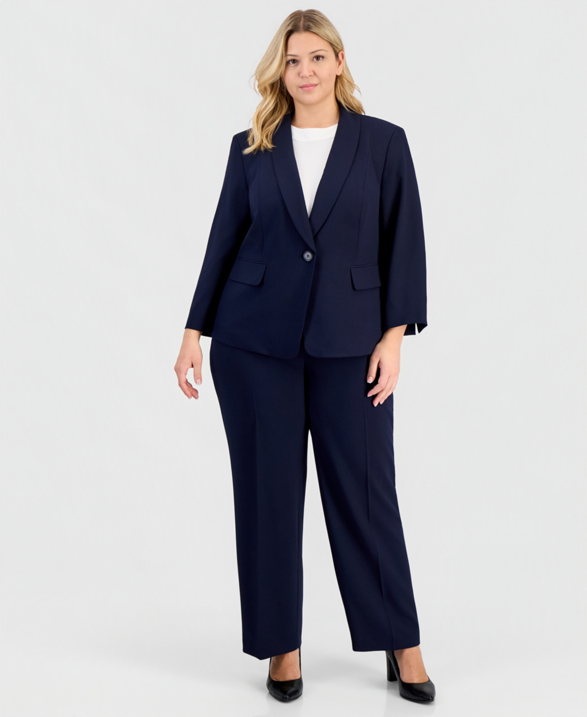 Click here for Le Suit Plus Size One-Button 3/4-Sleeve 2 Piece Pa... prices