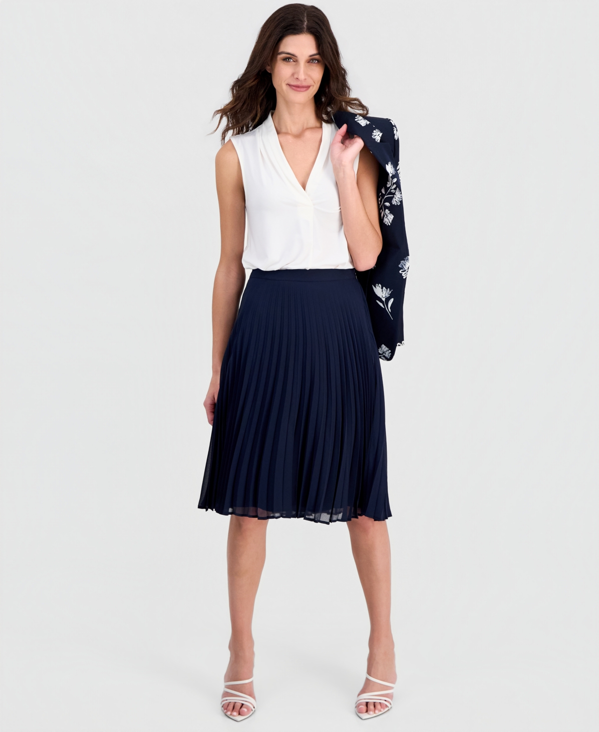 Click here for Tahari Asl Womens Solid-Color Pleated Chiffon Midi... prices