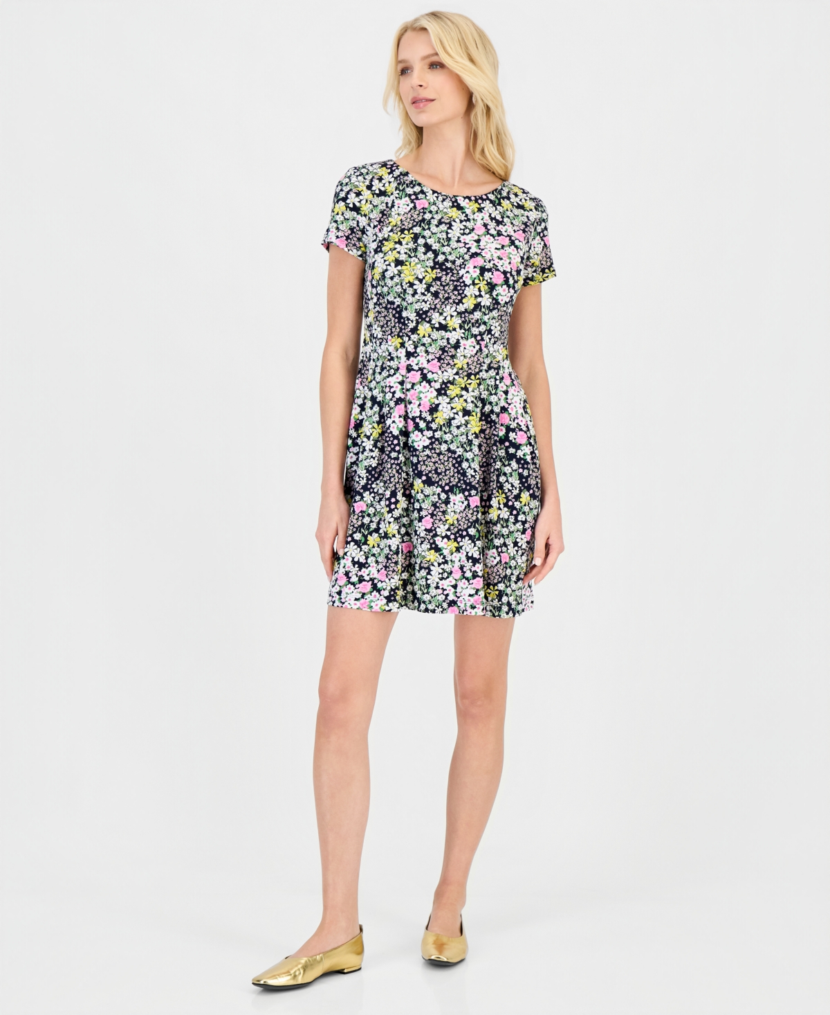 Click here for Connected Petite Floral-Print Pintuck Short-Sleeve... prices