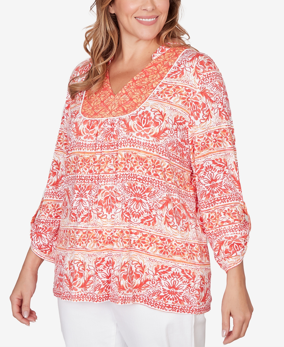 Click here for Ruby Rd. Plus Size Woodblock Twin Printed Knit Top... prices