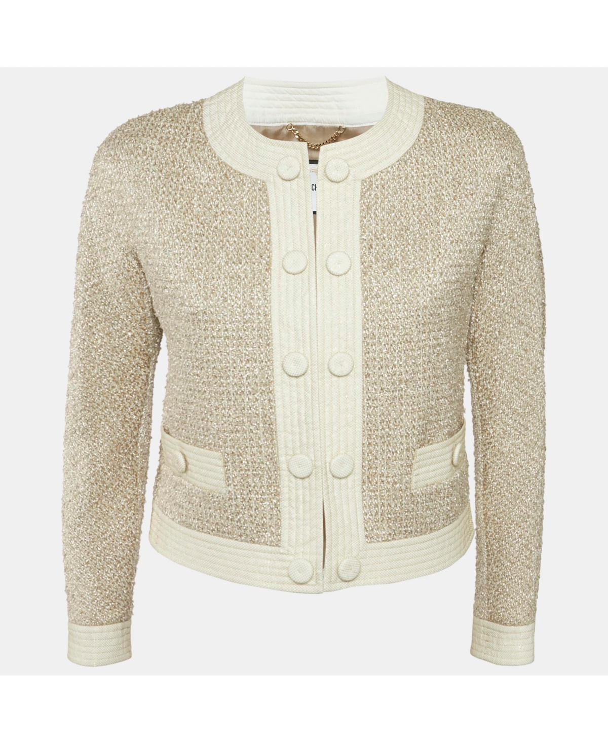 Click here for Pre-Owned Moschino Womens Beige Metallic Tweed Jac... prices