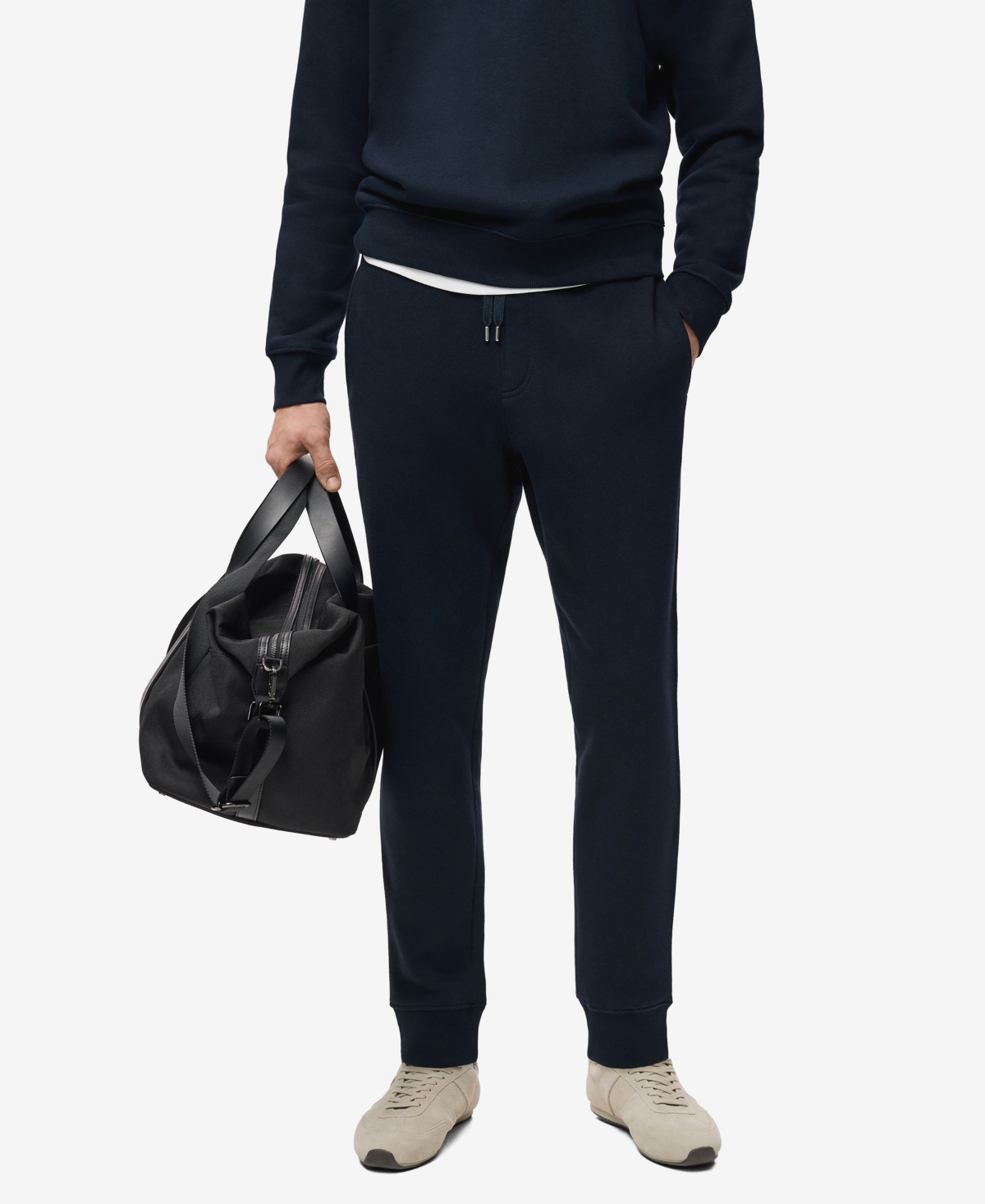 Click here for Mango Mens Elastic Waist Cotton Joggers - Navy prices