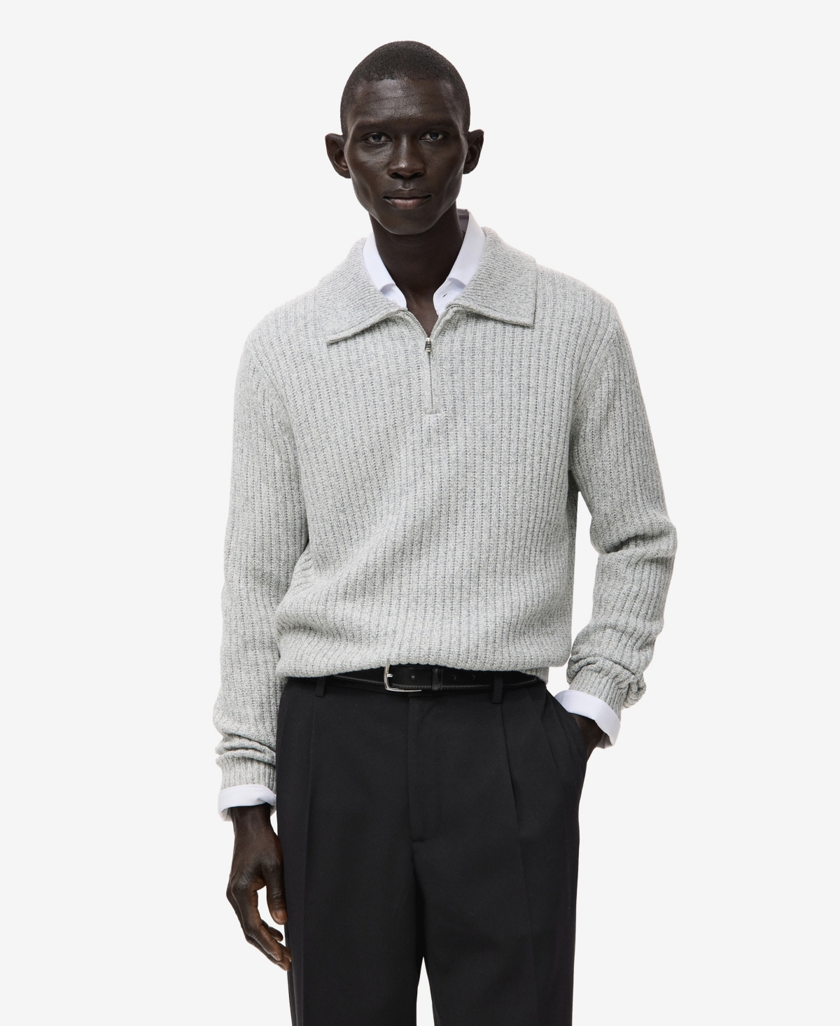 Click here for Mango Mens Wool-Blend Zipper Sweater - Light Heath... prices