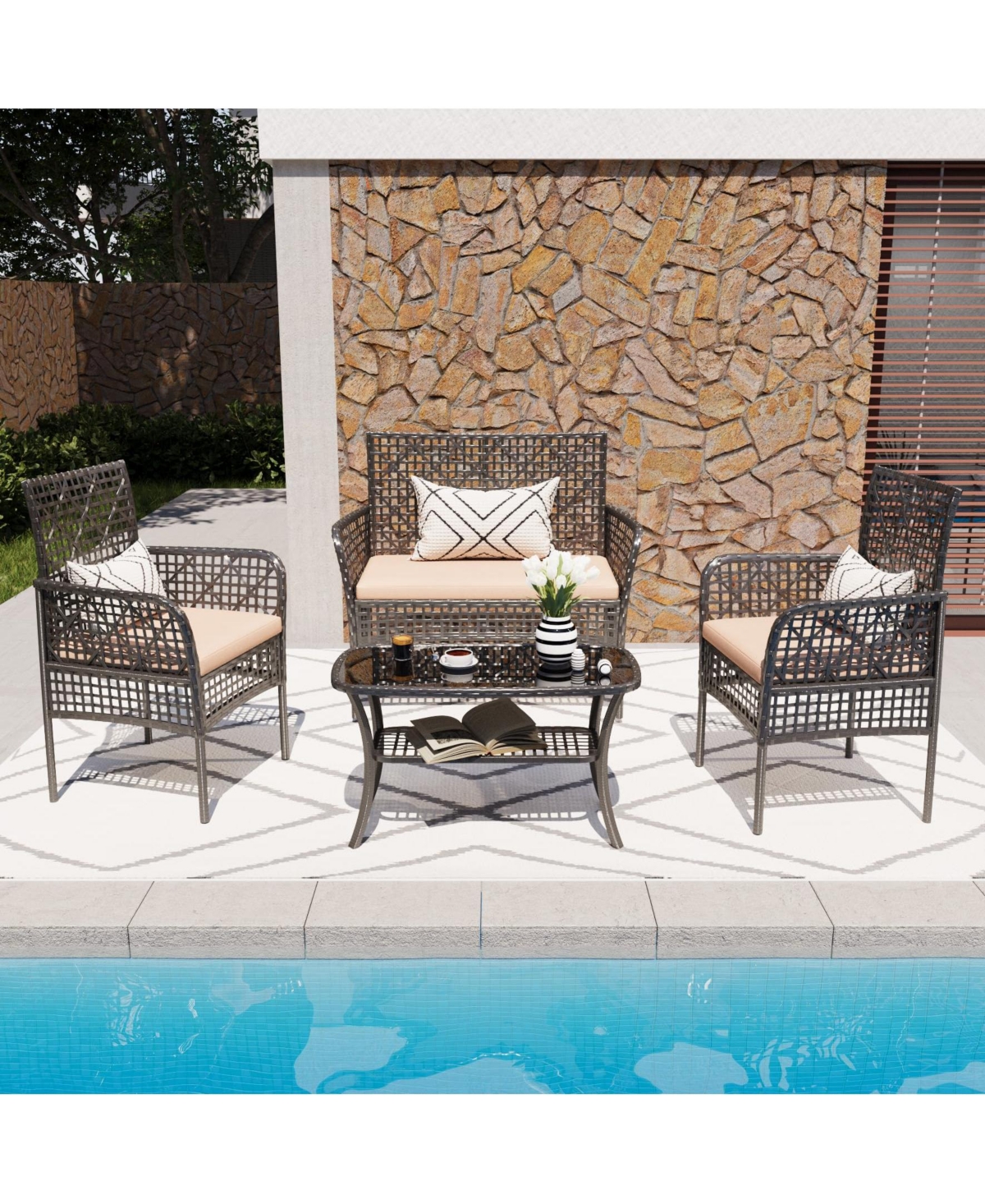 Click here for Flynama 4 Piece Outdoor Patio Pe Rattan Conversati... prices
