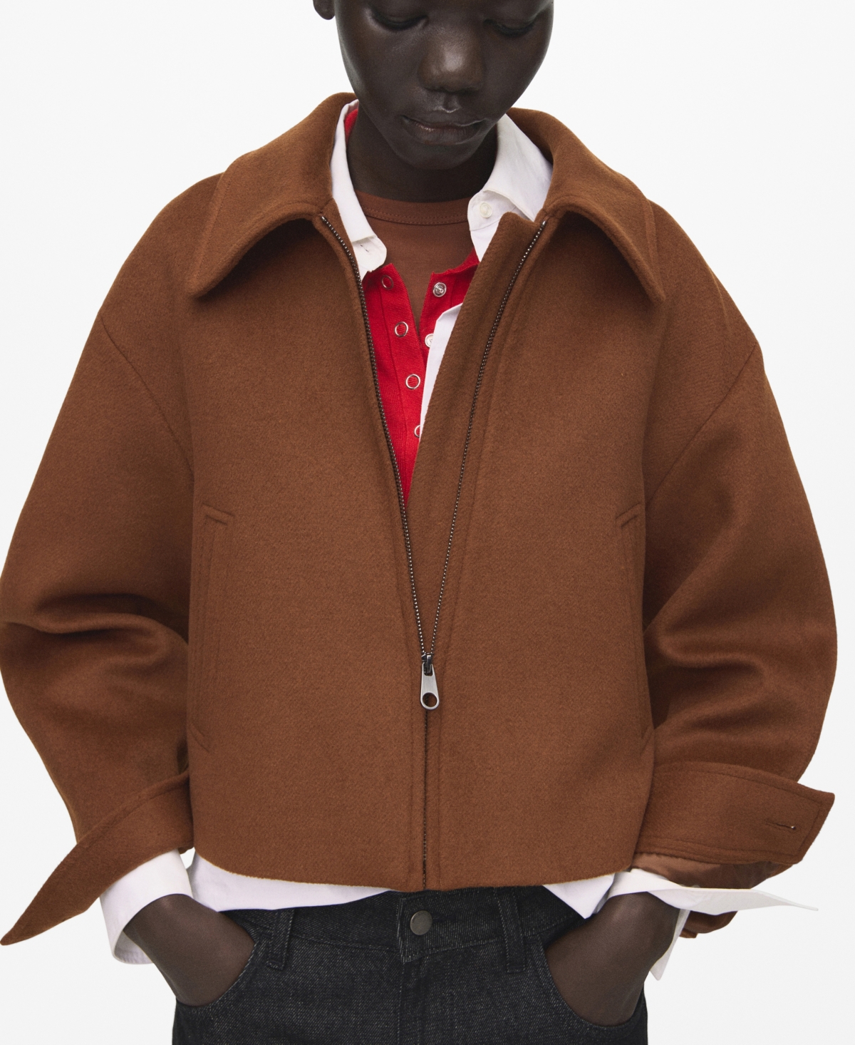 Click here for Mango Womens Shirt Collar Wool Jacket - Medium Bro... prices