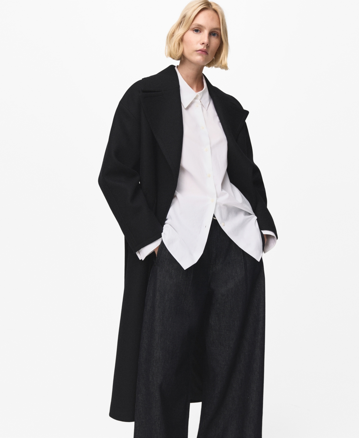Click here for Mango Womens Belted Manteco Wool Coat - Black prices