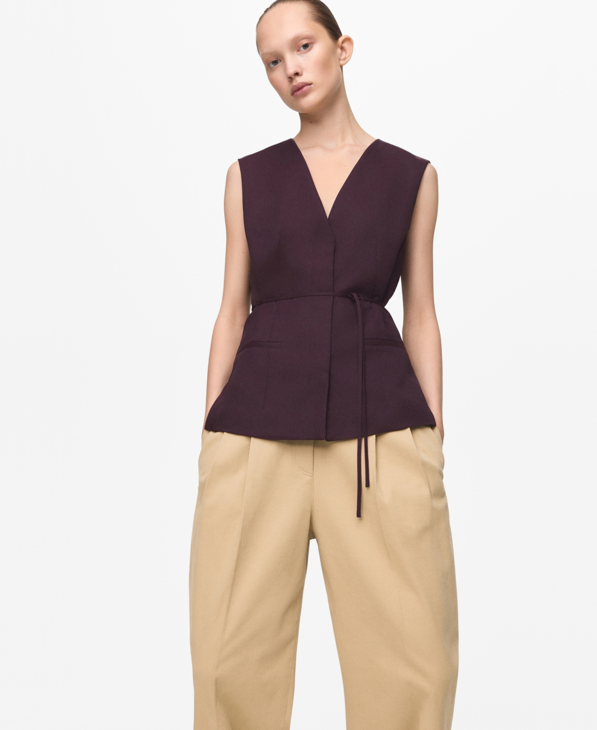 Click here for Mango Womens Bow Suit Vest - Burgundy prices