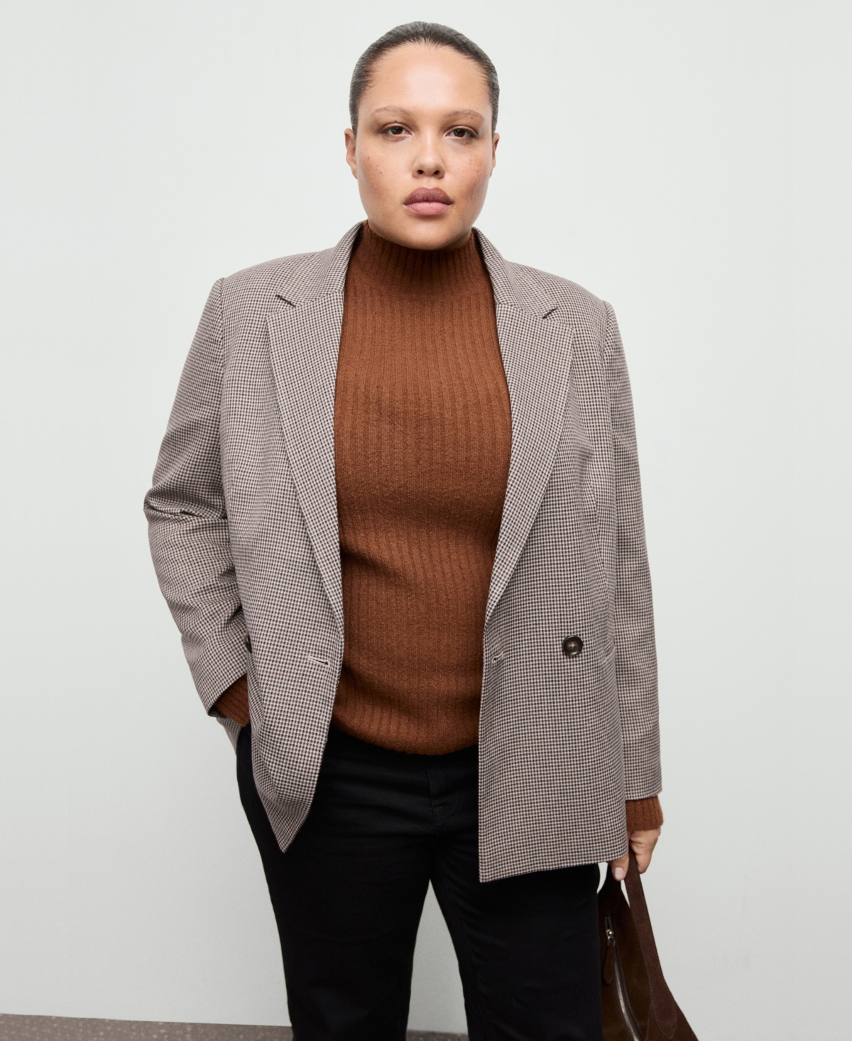 Click here for Mango Womens Double-Breasted Micro-Houndstooth Jac... prices