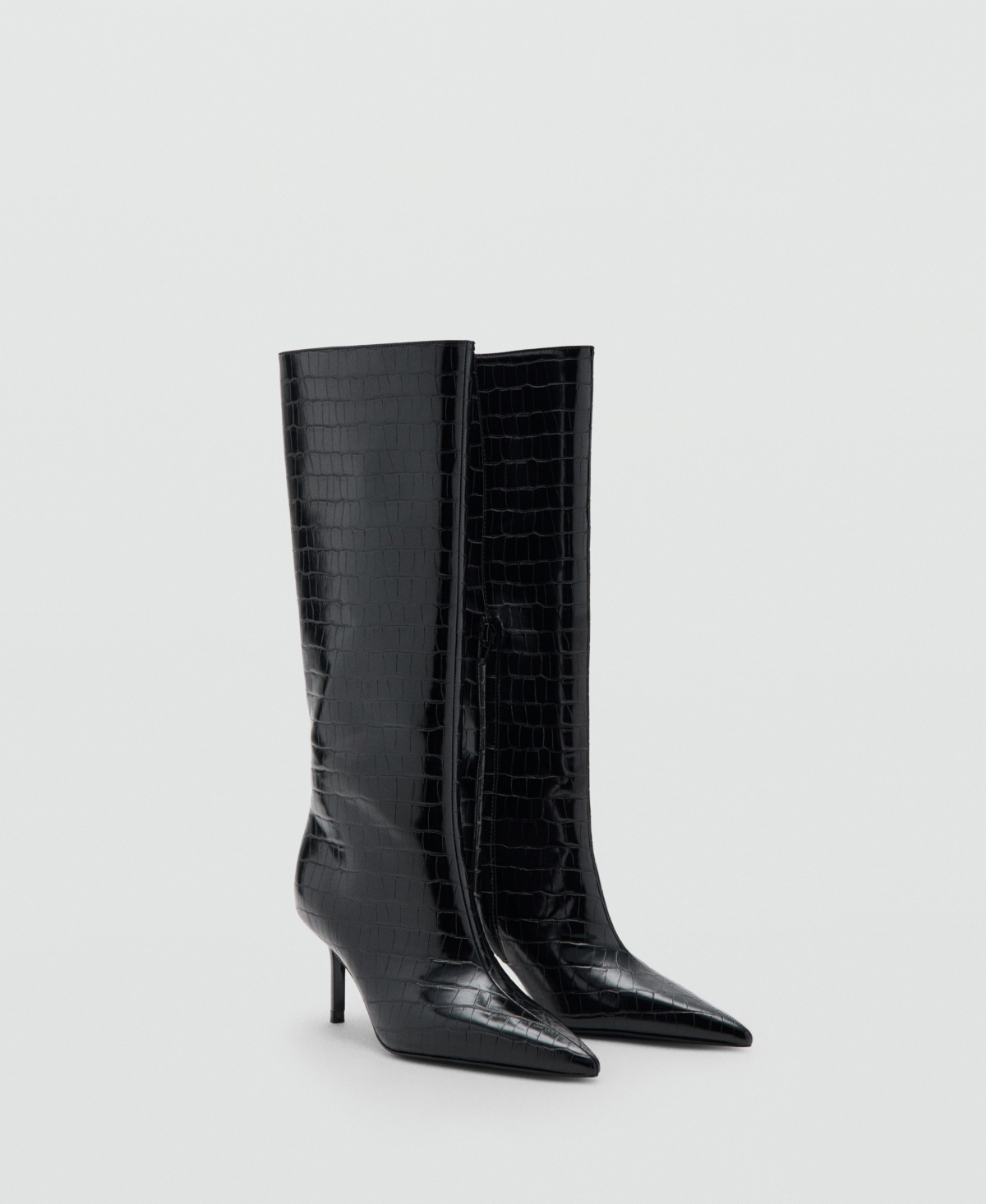 Click here for Mango Womens Croc-Effect Boots - Black prices