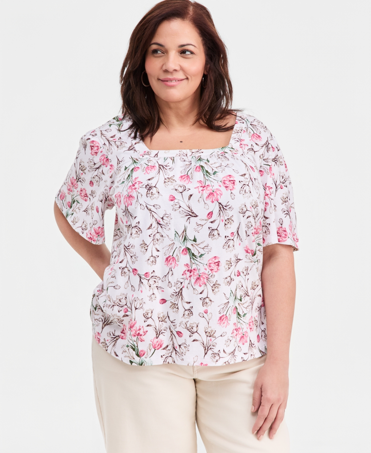 Click here for Style & Co Plus Size Short Flutter-Sleeve Square-N... prices