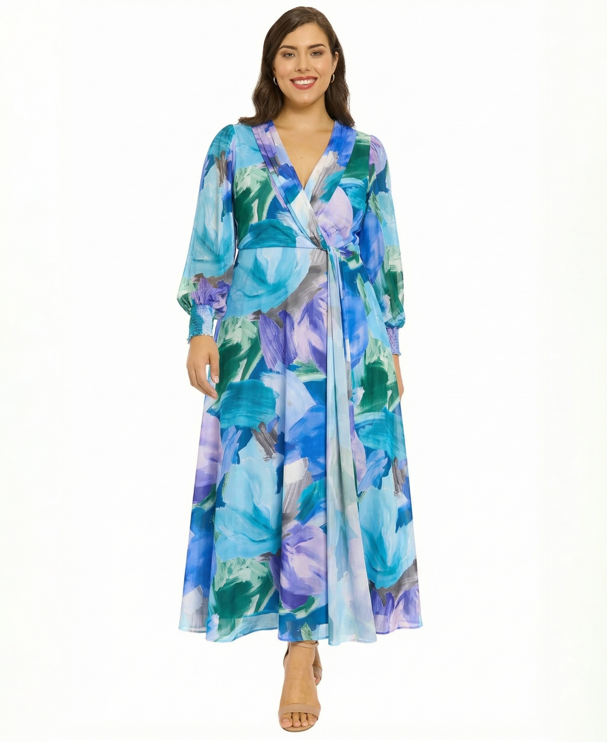 Click here for London Times Plus Size Long-Sleeve V-Neck Maxi Dre... prices