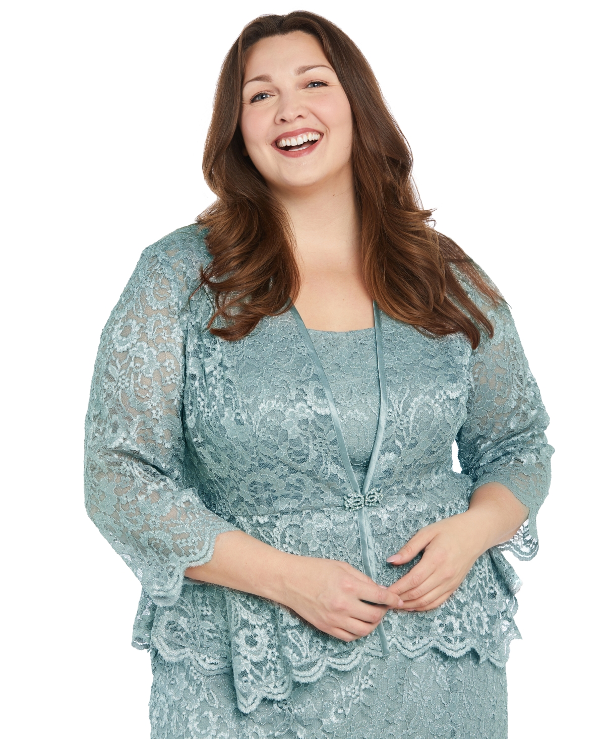 Click here for R & M Richards Plus Size Metallic Lace Jacket and... prices