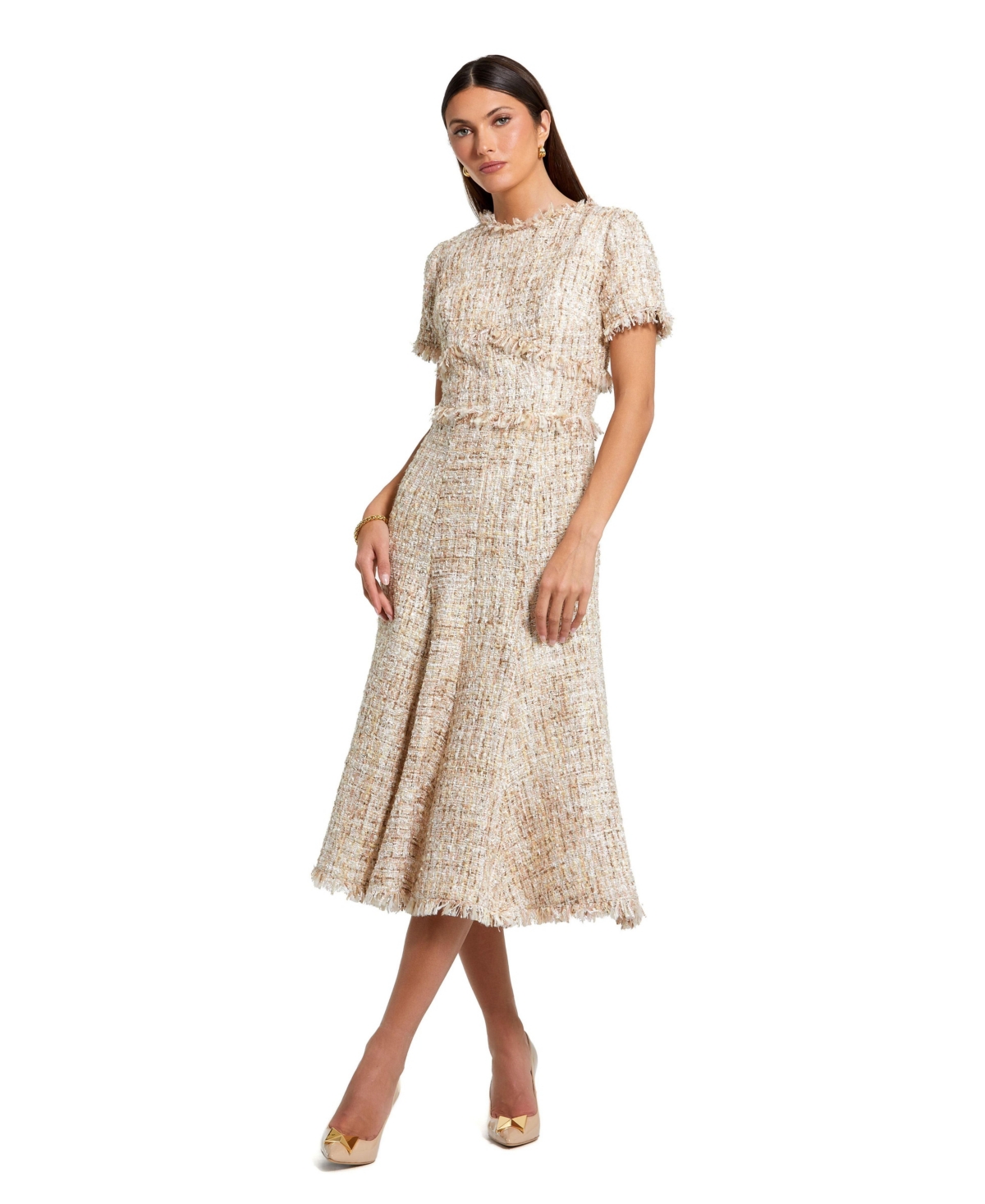 Click here for Mac Duggal Petite Boucle Short Sleeve A Line Midi... prices