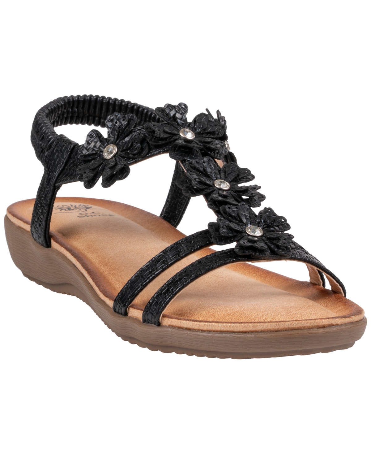 Click here for Gc Shoes Womens Lily Floral Flat Sandals - Black prices