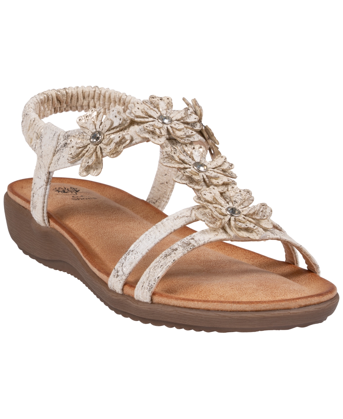 Click here for Gc Shoes Womens Lily Floral Flat Sandals - Natural prices