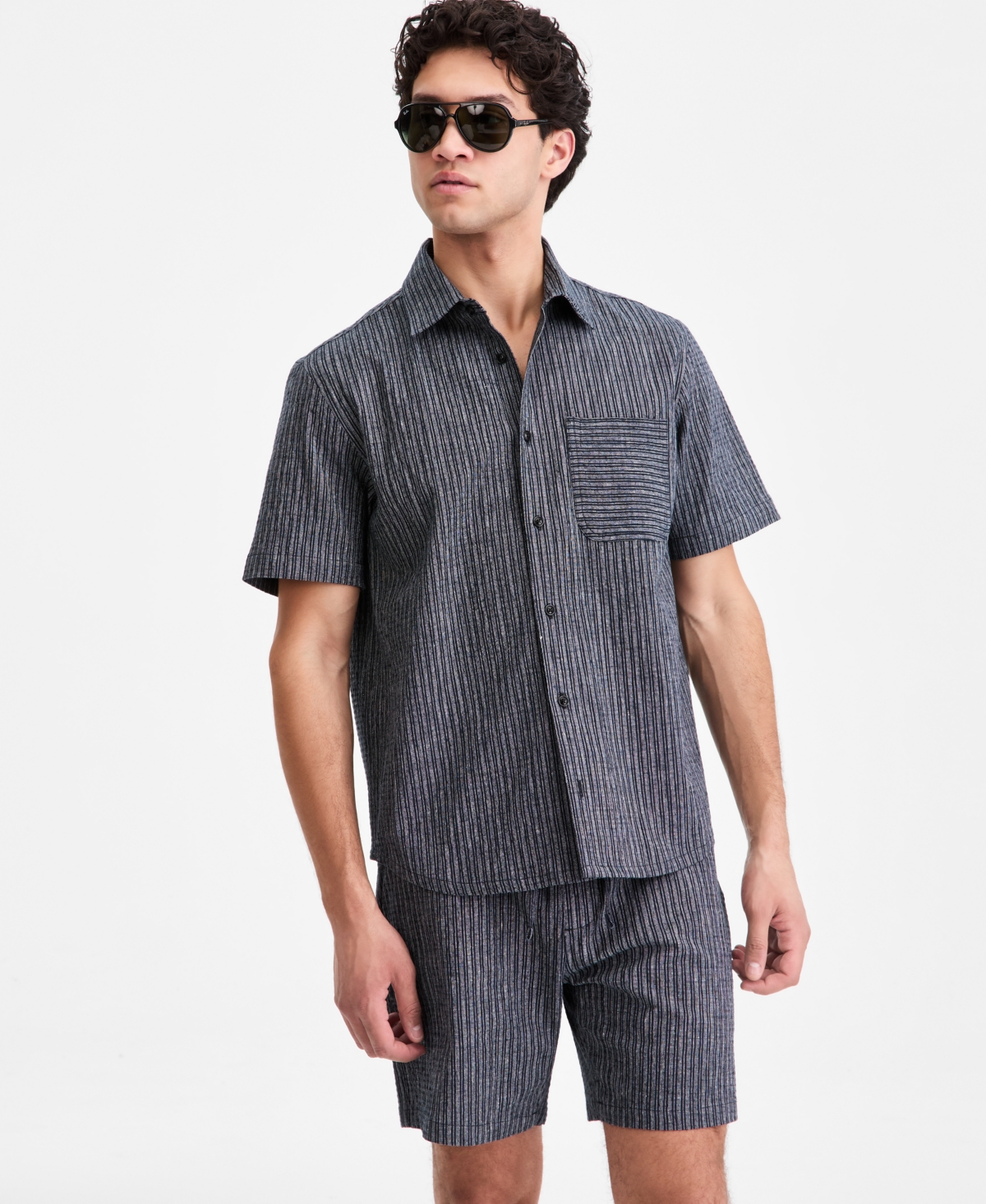 Click here for Sun + Stone Mens Jones Striped Short-Sleeve Shirt... prices