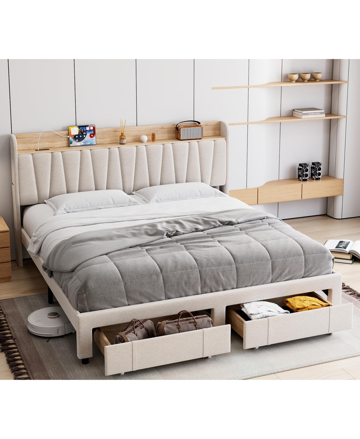 Click here for gaomon Queen Bed Frame with Drawer  Upholstered Pl... prices
