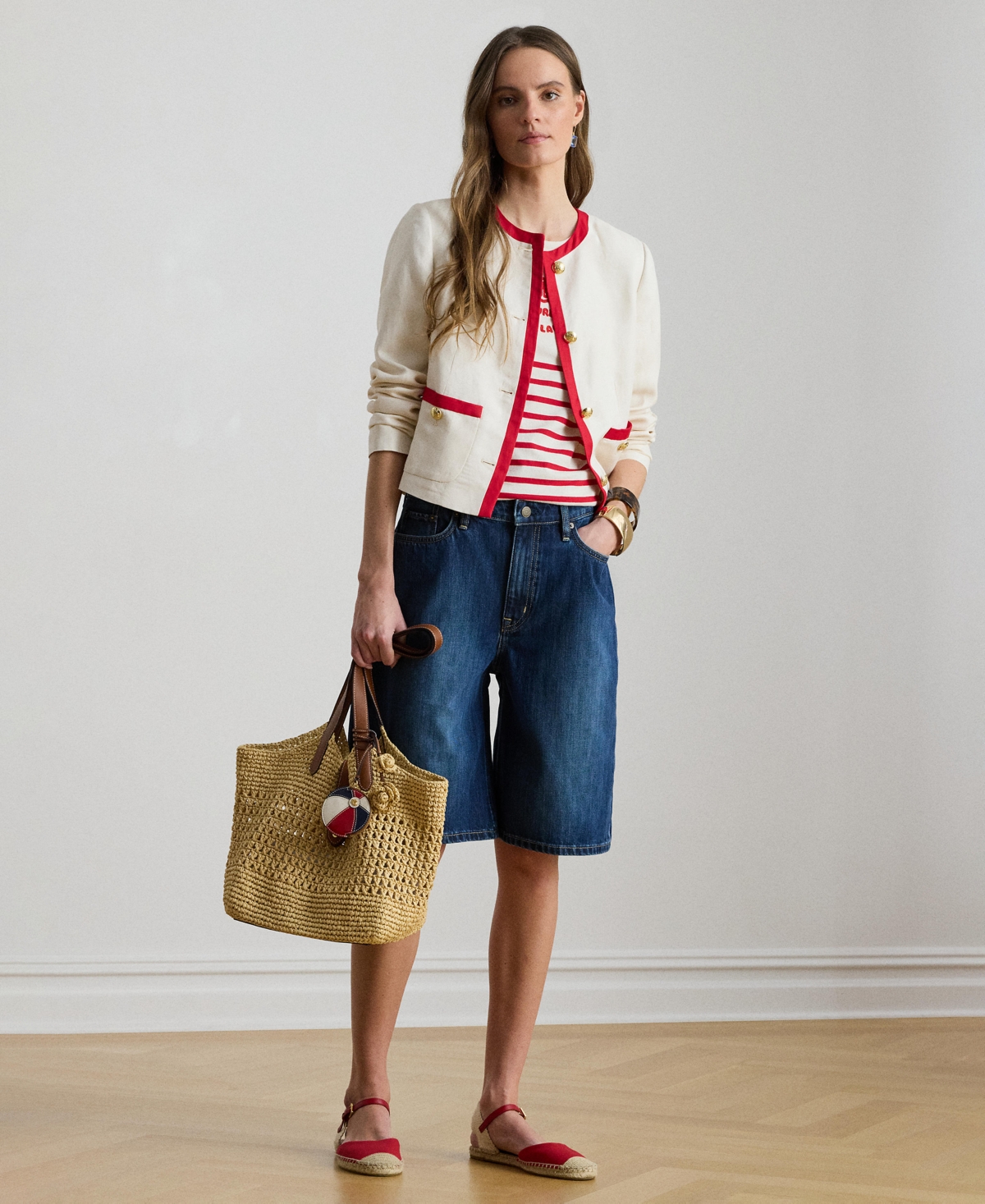 Click here for Lauren Ralph Lauren Womens Denim Wide-Leg Bermuda... prices