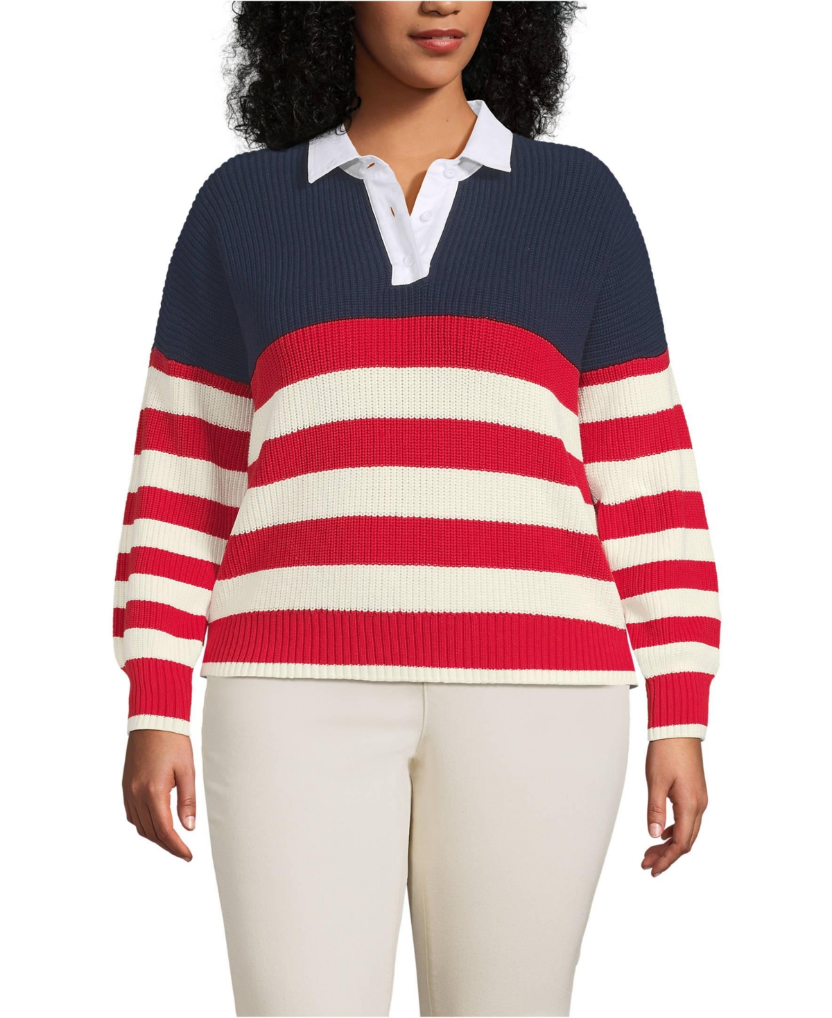 Click here for Lands End Plus Size Drifter Rugby with Woven Colla... prices