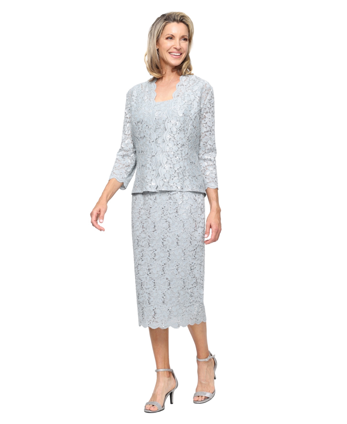 Click here for Sl Fashions 2-Pc. Lace Jacket & Midi Dress Set - S... prices