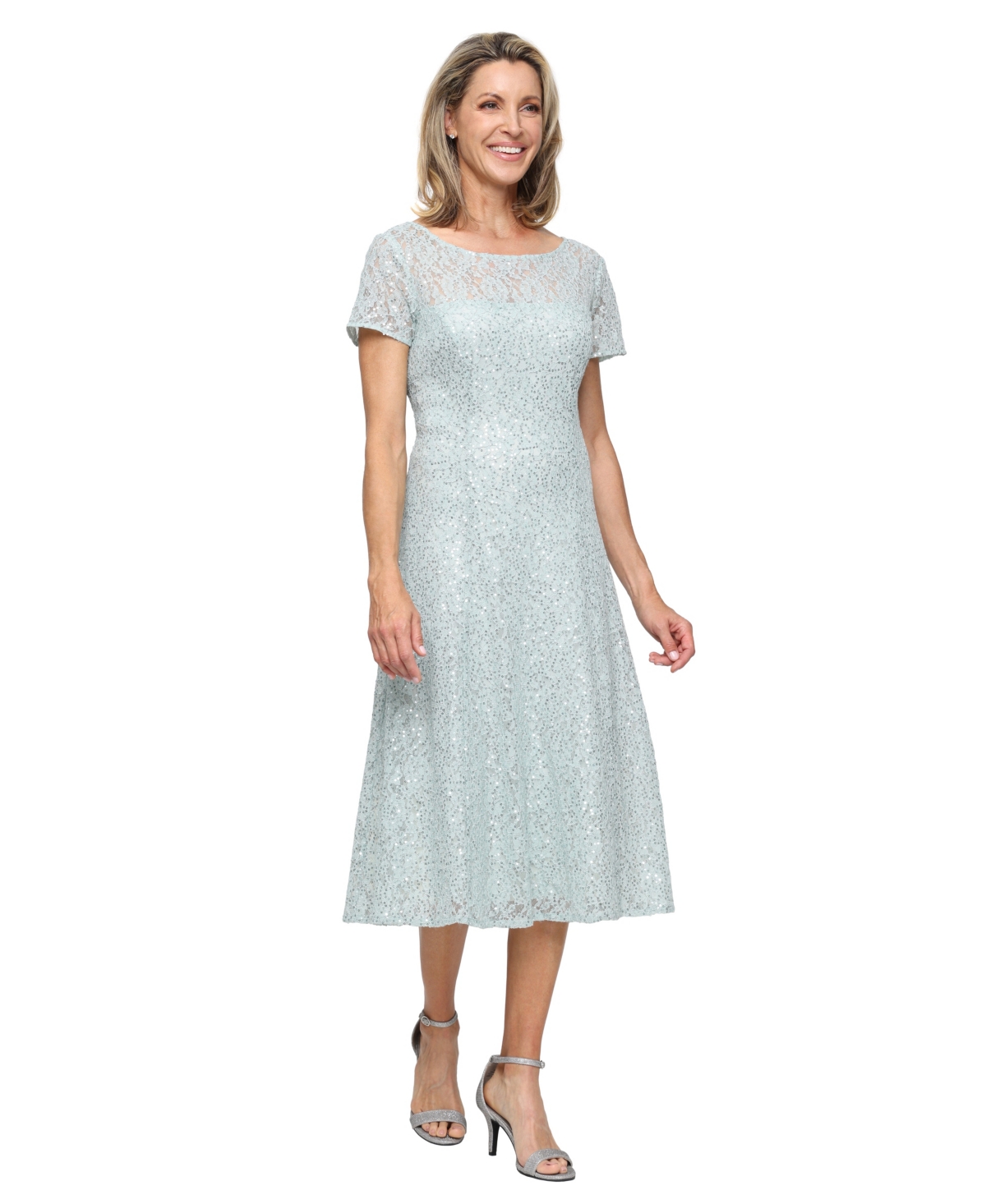 Click here for Sl Fashions Sequined Lace Midi Dress - Sage prices