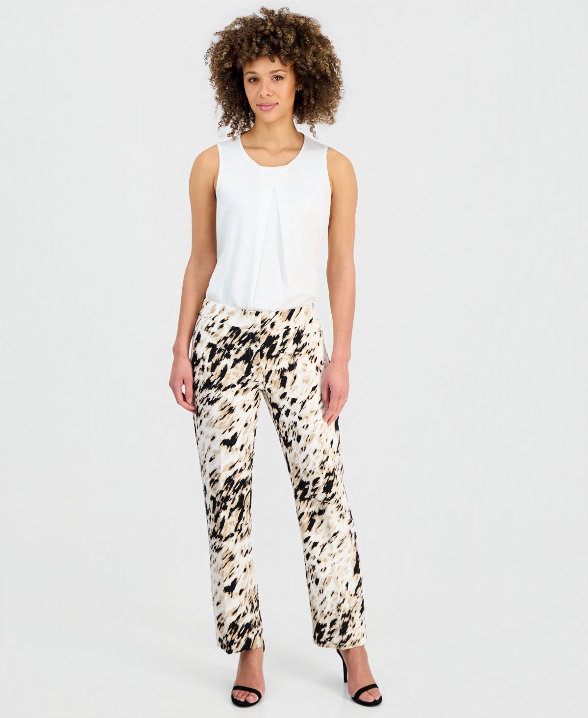 Click here for Kasper Womens Animal-Print Straight-Leg Pants - Se... prices