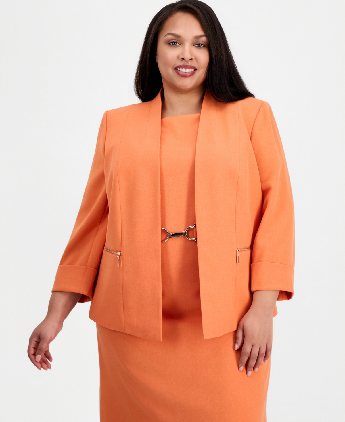 Click here for Kasper Plus Size Collarless Open-Front Zip-Pocket... prices