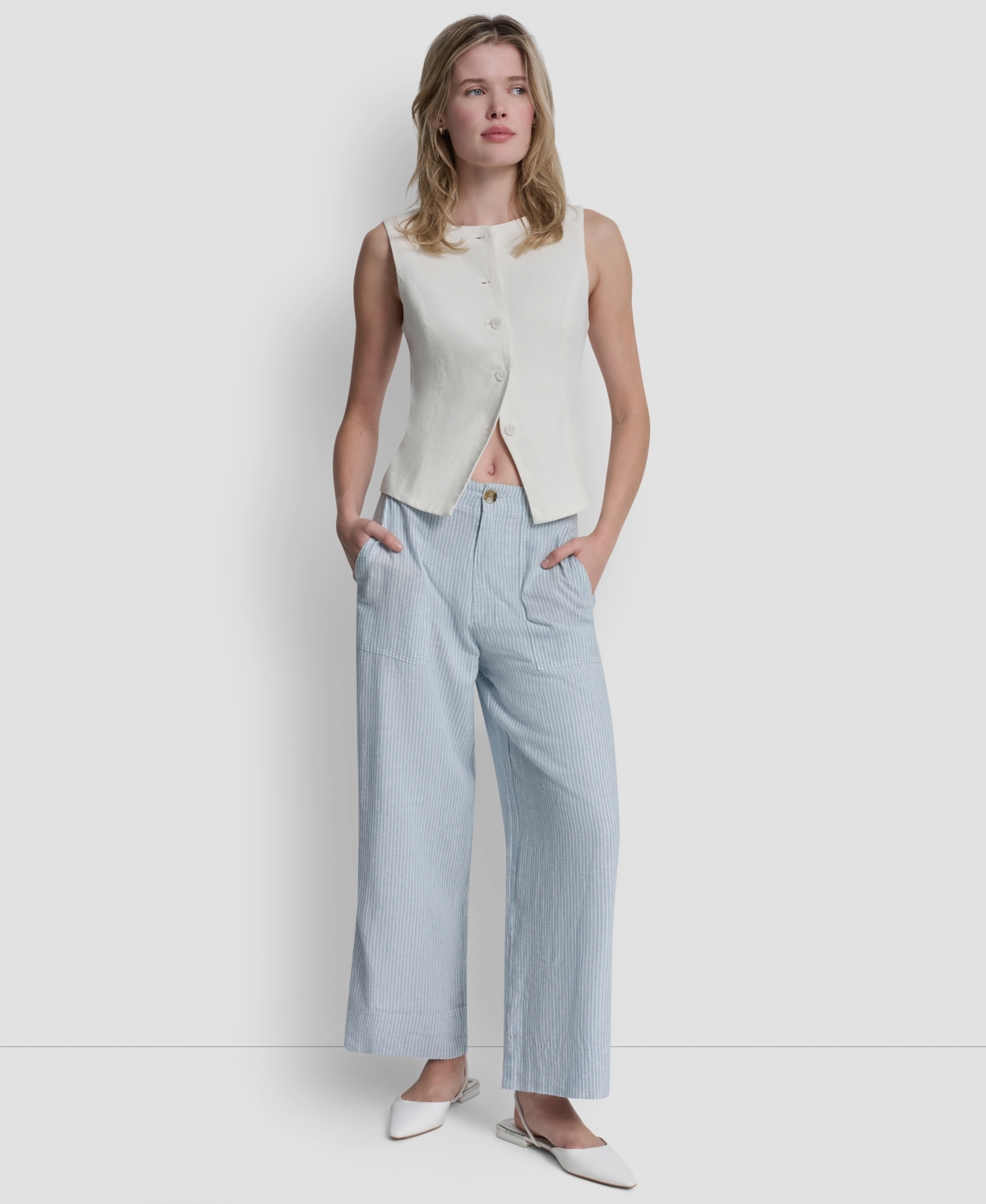 Click here for Dkny Jeans Womens Cropped Wide-Leg Linen Pants - L... prices