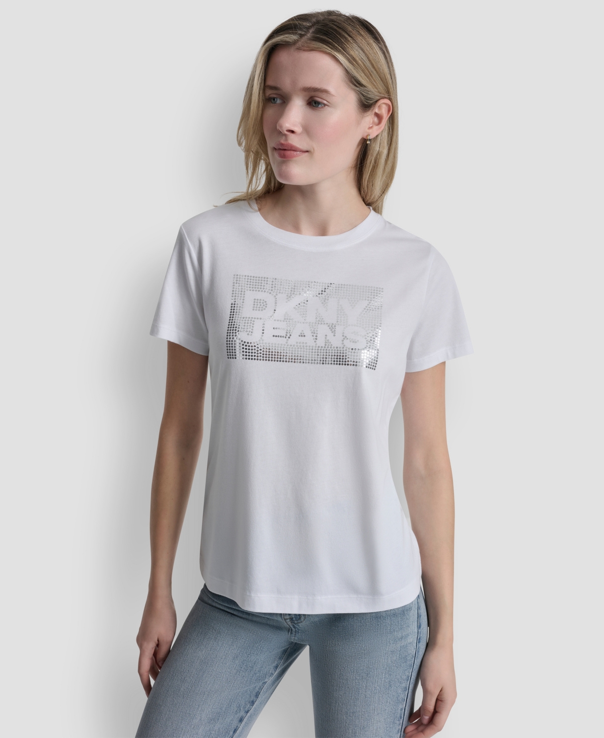 Click here for Dkny Jeans Womens Crewneck T-Shirt - White/silver prices