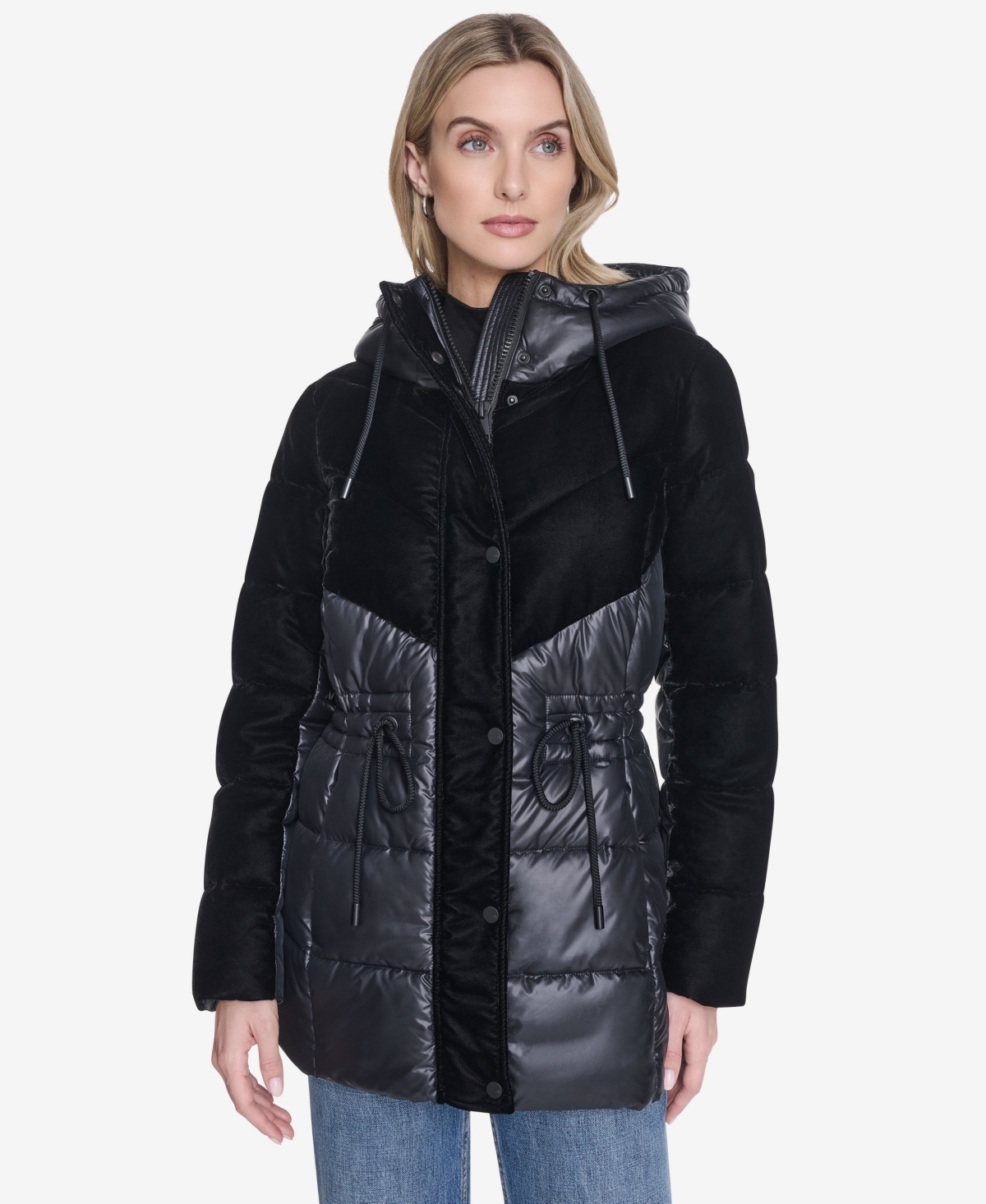 Click here for Womens Varna Velvet Mixed Quilted Puffer Jacket Wi... prices
