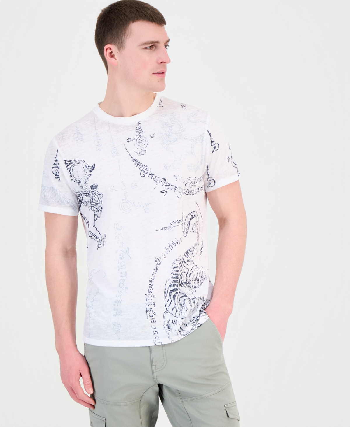 Click here for Guess Mens Southeast Burnout T-Shirt - PURE WHITE prices