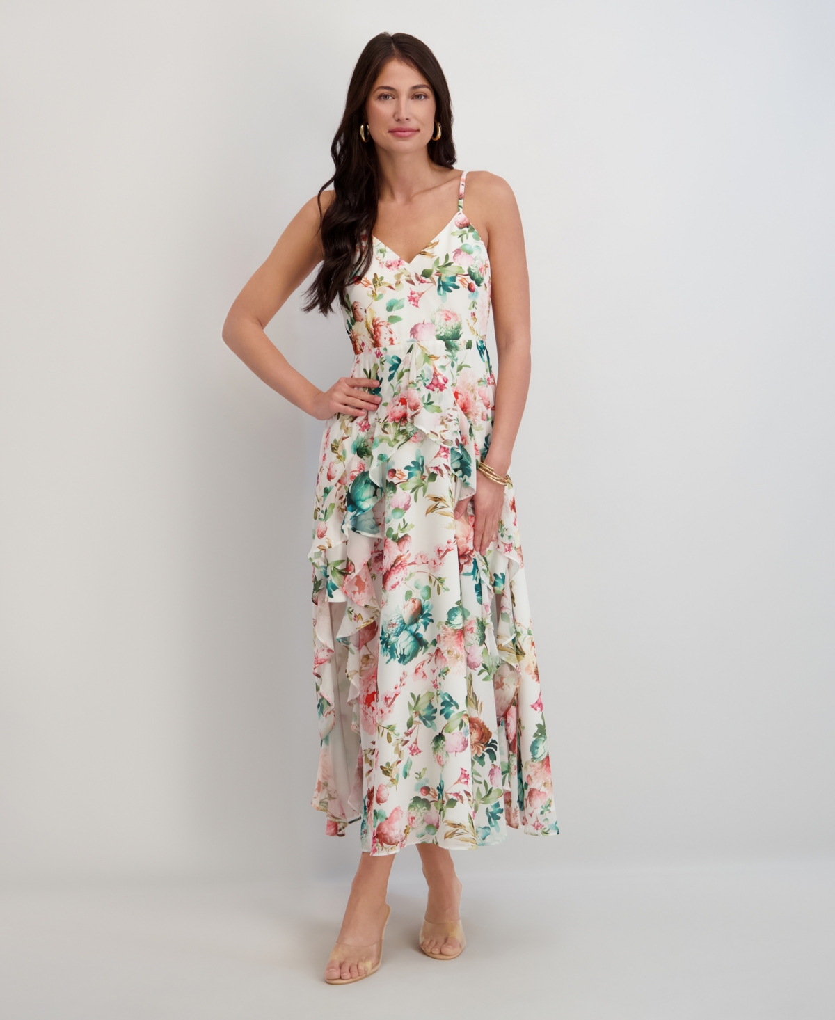 Click here for Siena Womens Printed Chiffon V-Neck Dress - White... prices