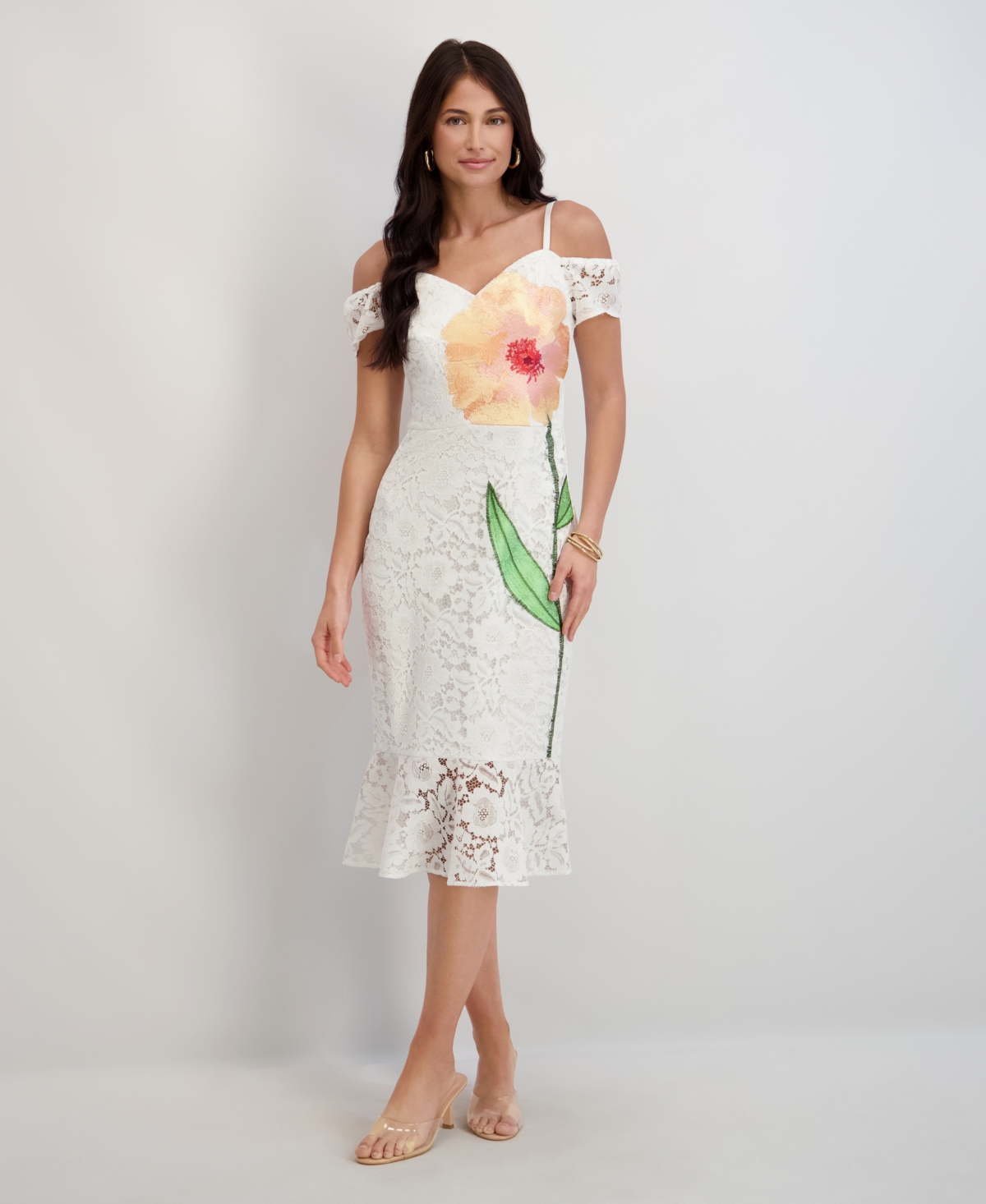 Click here for Siena Womens Embroidered Lace Sweetheart Neck Midi... prices