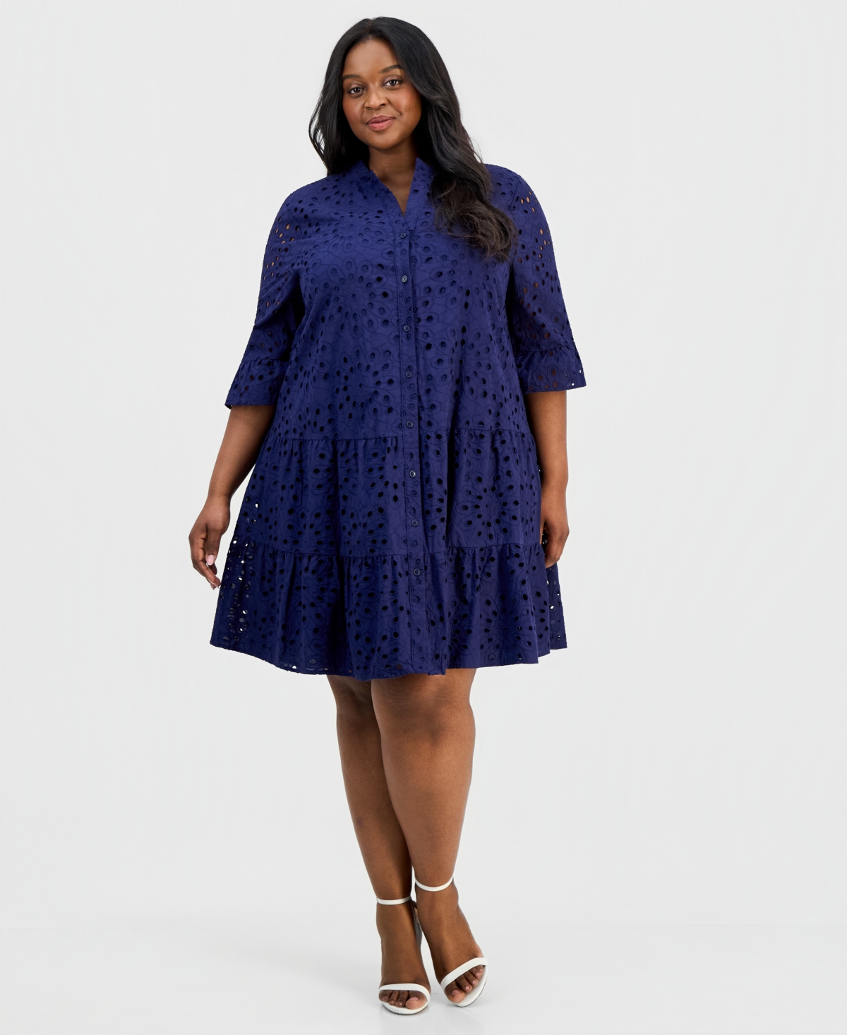 Click here for Anne Klein Plus Size Cotton Eyelet Tiered Shirtdre... prices