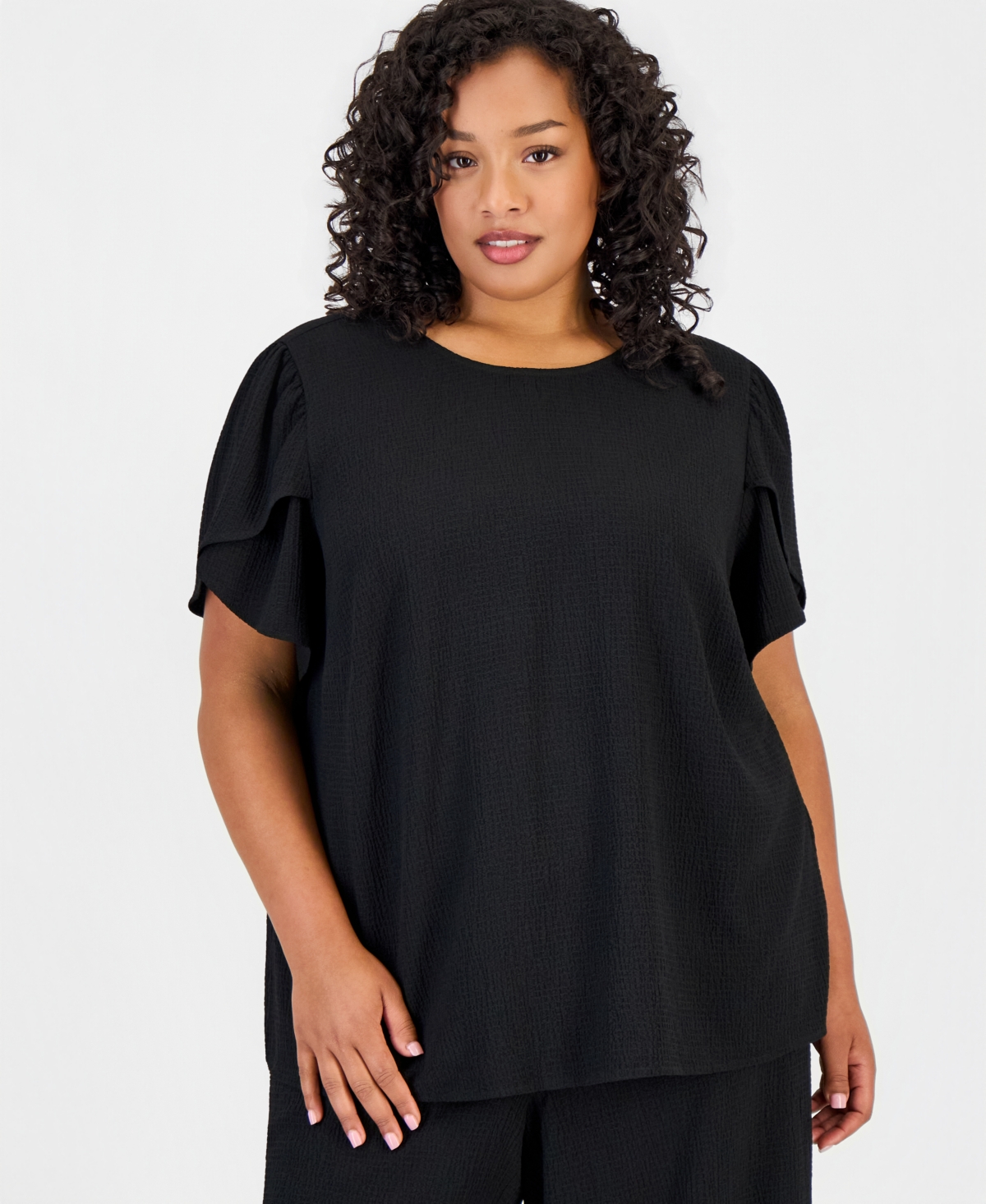 Click here for Anne Klein Essentials Plus Size Tulip-Sleeve Top -... prices