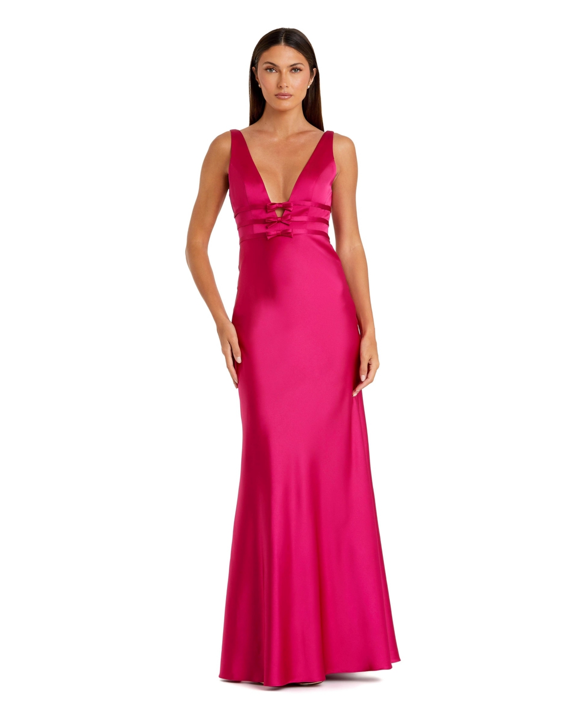 Click here for Mac Duggal Womens Sleeveless V Neck Satin Gown Wit... prices