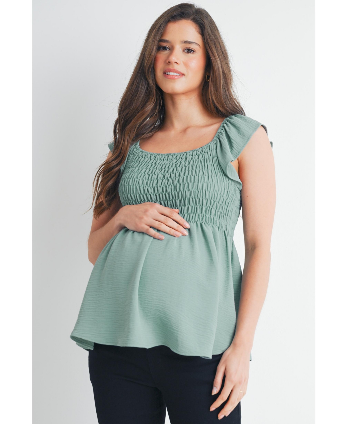 Click here for Hello Miz Maternity Smocked Flutter Sleeve Square... prices