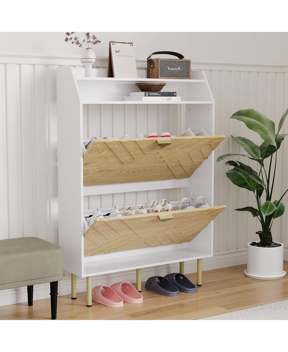 Click here for gaomon Slim Wood Shoe Cabinet  2-Drawer Shoe Stora... prices