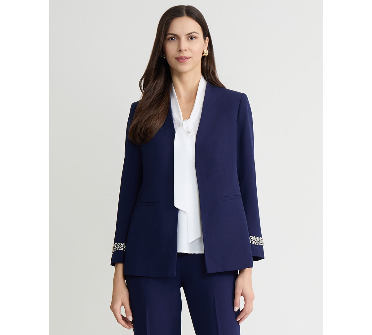 Click here for Kasper Womens Stretch Crepe Collarless Embellished... prices