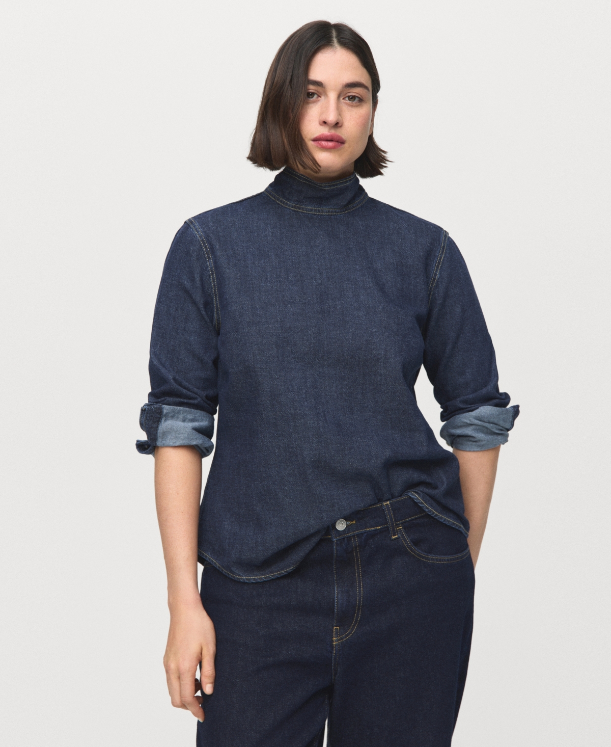 Click here for Mango Womens Tie Detail Denim Shirt - Dark Blue prices