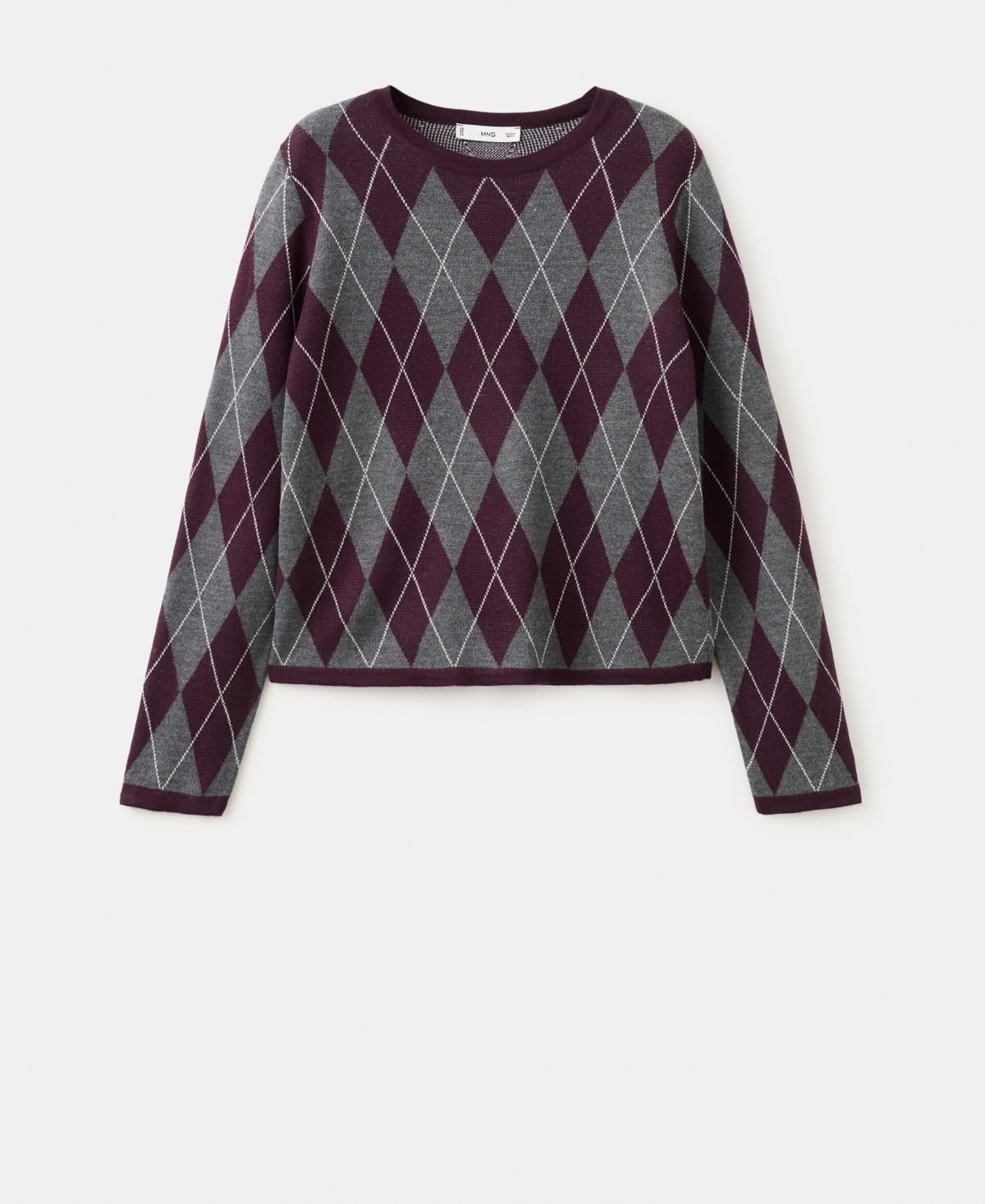 Click here for Mango Womens Argyle Knit Sweater - Medium Heather... prices