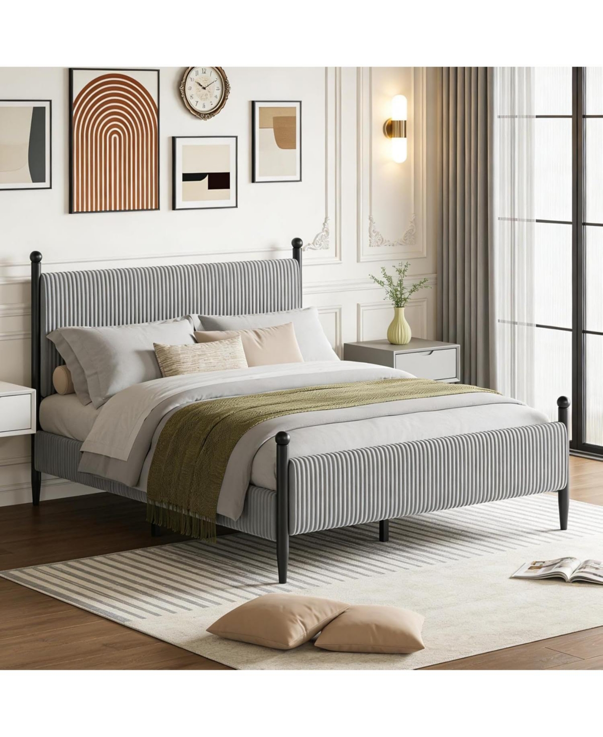 Click here for gaomon Bed Frame with Vertical Stripes headboard... prices