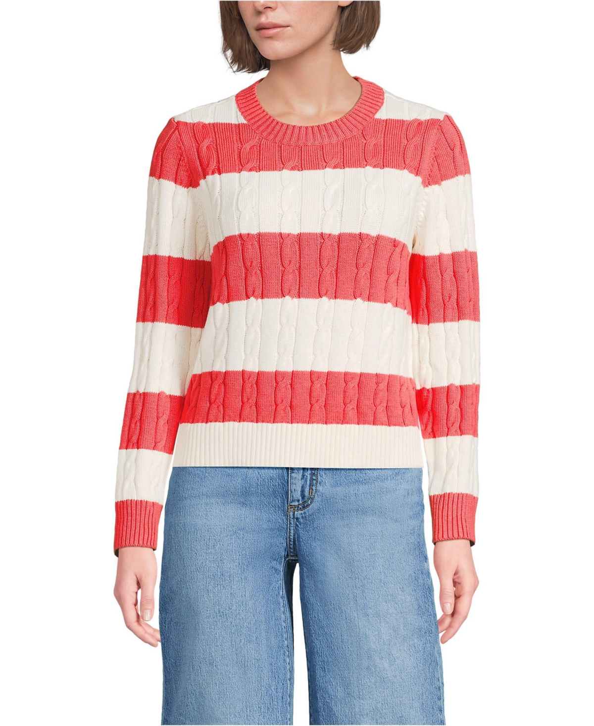 Click here for Lands End Womens Drifter Classic Cable Crew Neck S... prices